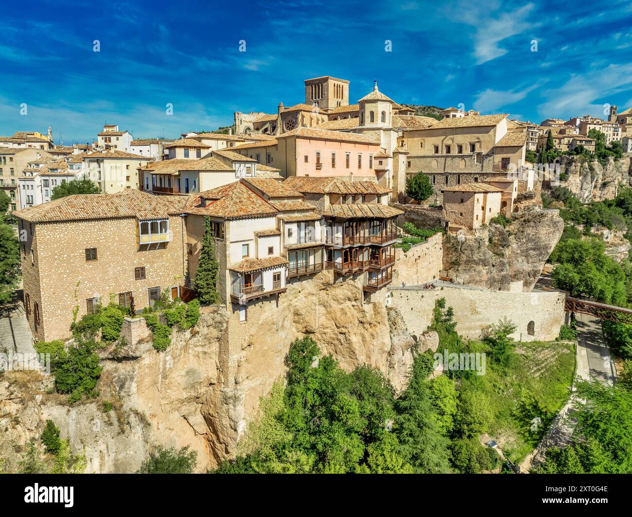 Aerial view of Cuenca historic town center with in La Mancha Spain ...