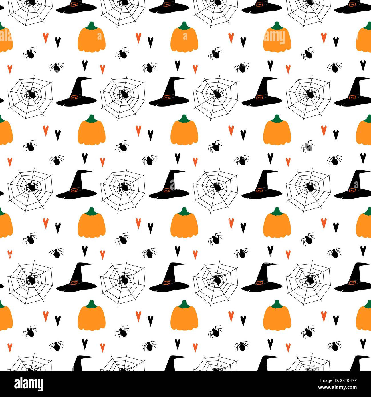 Halloween seamless pattern with pumpkins, cobwebs, spiders and ...