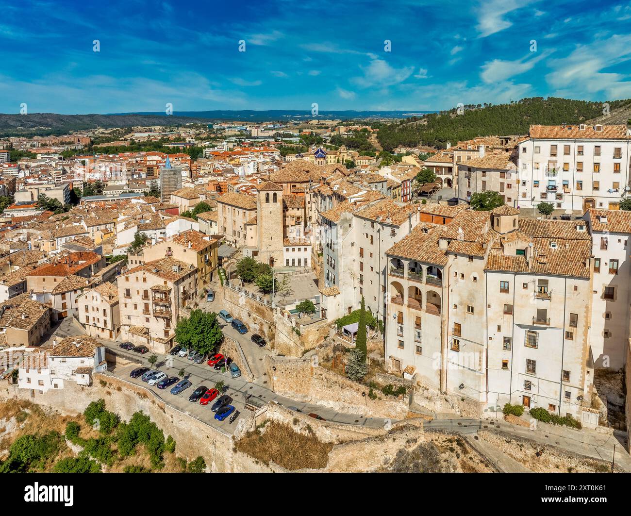 Aerial view of Cuenca historic town center with in La Mancha Spain ...
