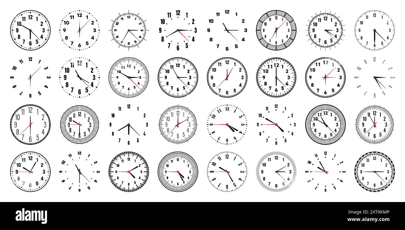 Mechanical clock faces with hands, bezel. Watch dial with minute, hour ...