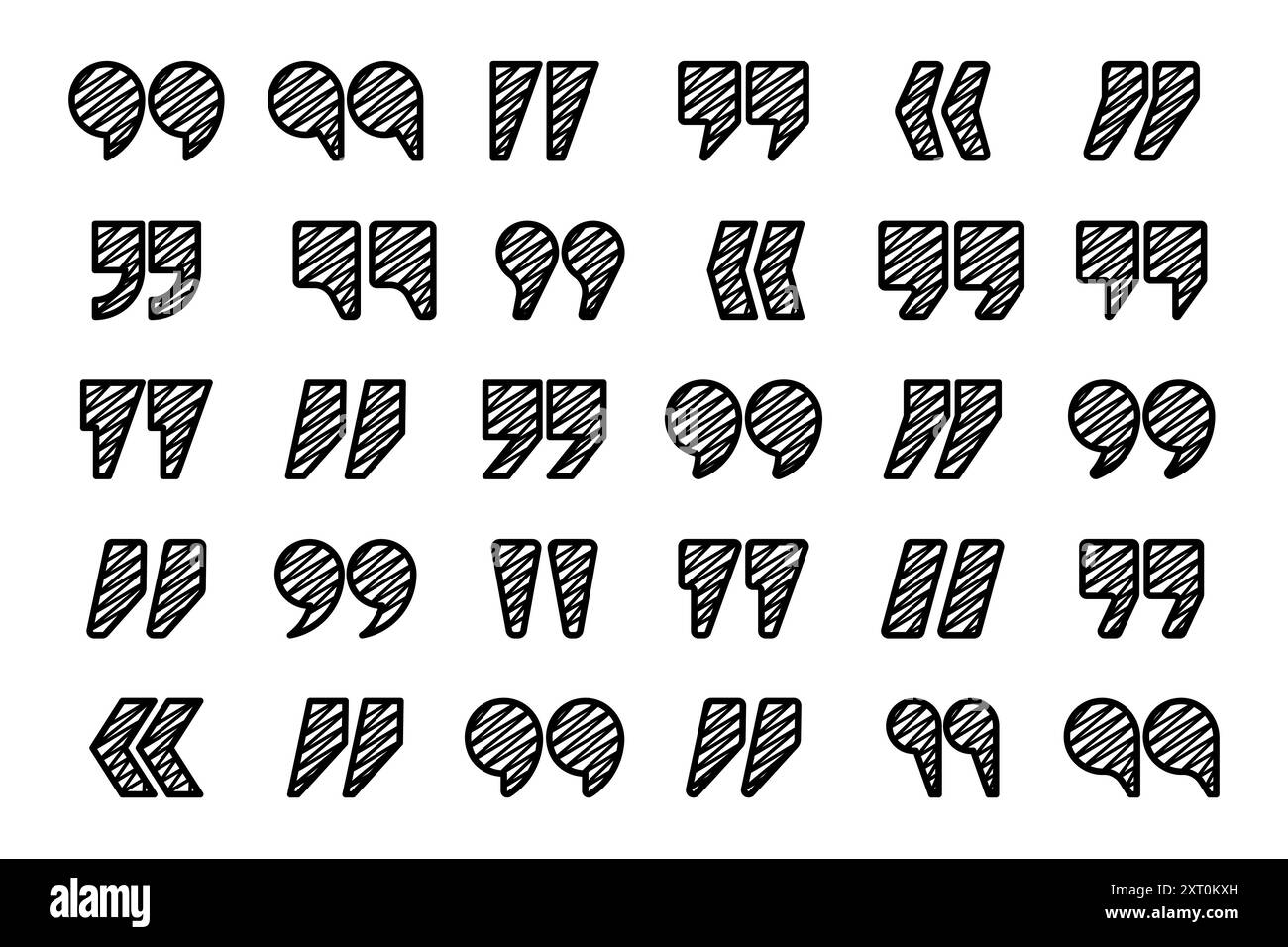Hatched text quotation marks. Hand drawn quotes icon. Typographic ...