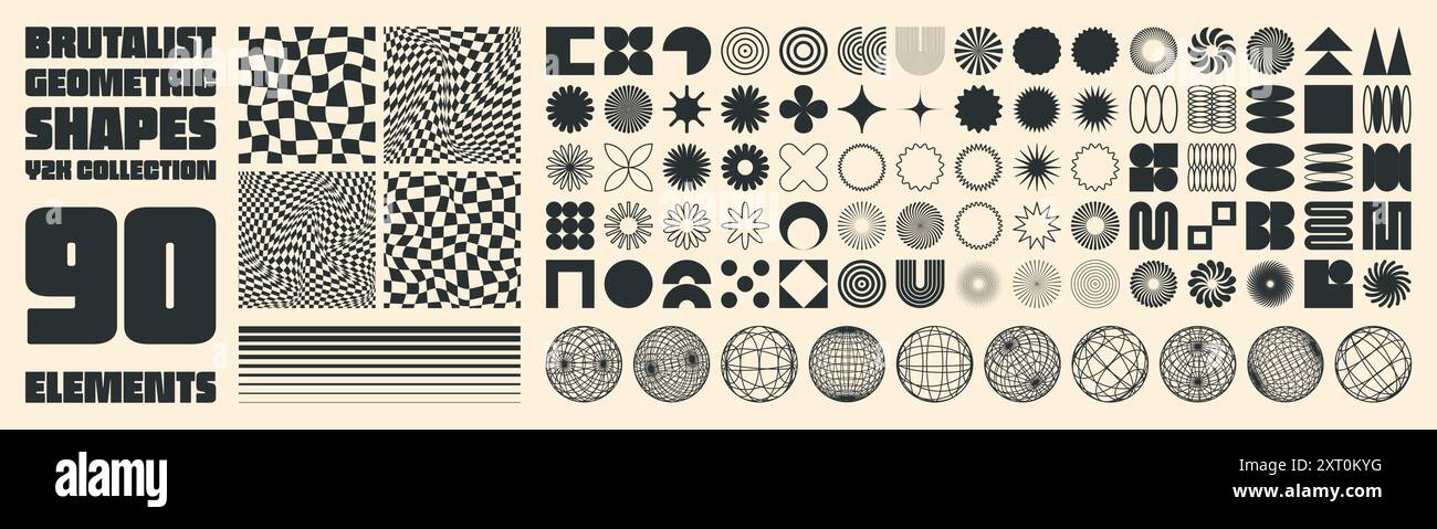 Brutalist geometric shapes, modern symbols. Groovy checkered pattern ...
