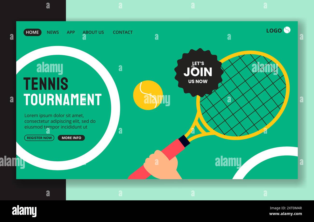 Tennis Player Sport Social Media Landing Page Cartoon Hand Drawn ...