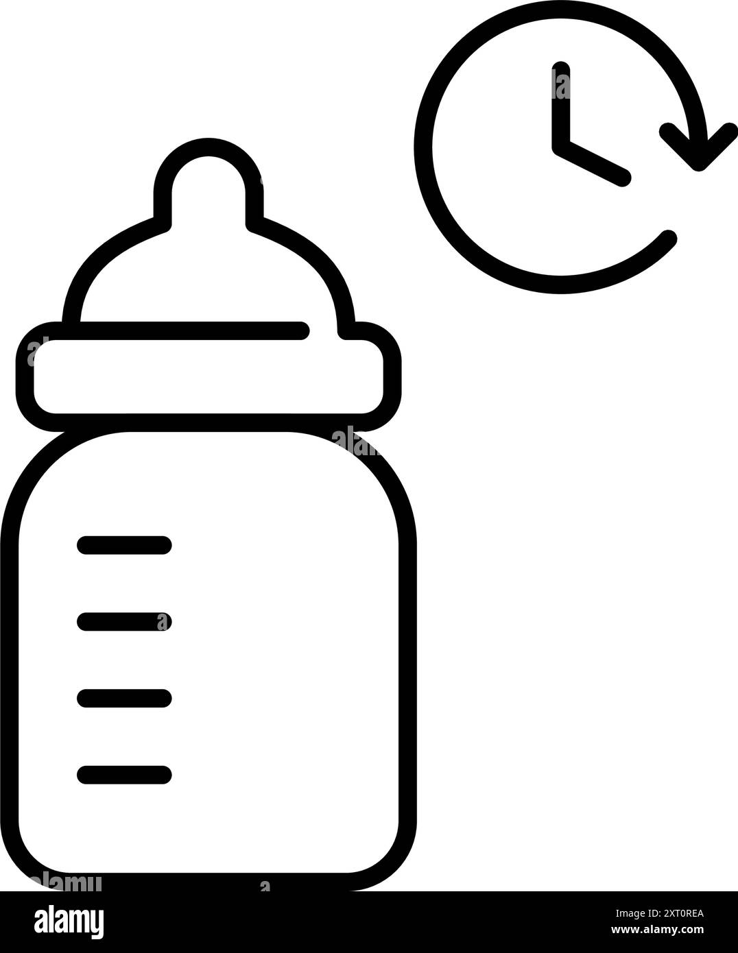 Baby bottle and clock. Infant feeding schedule. Pixel perfect, editable ...