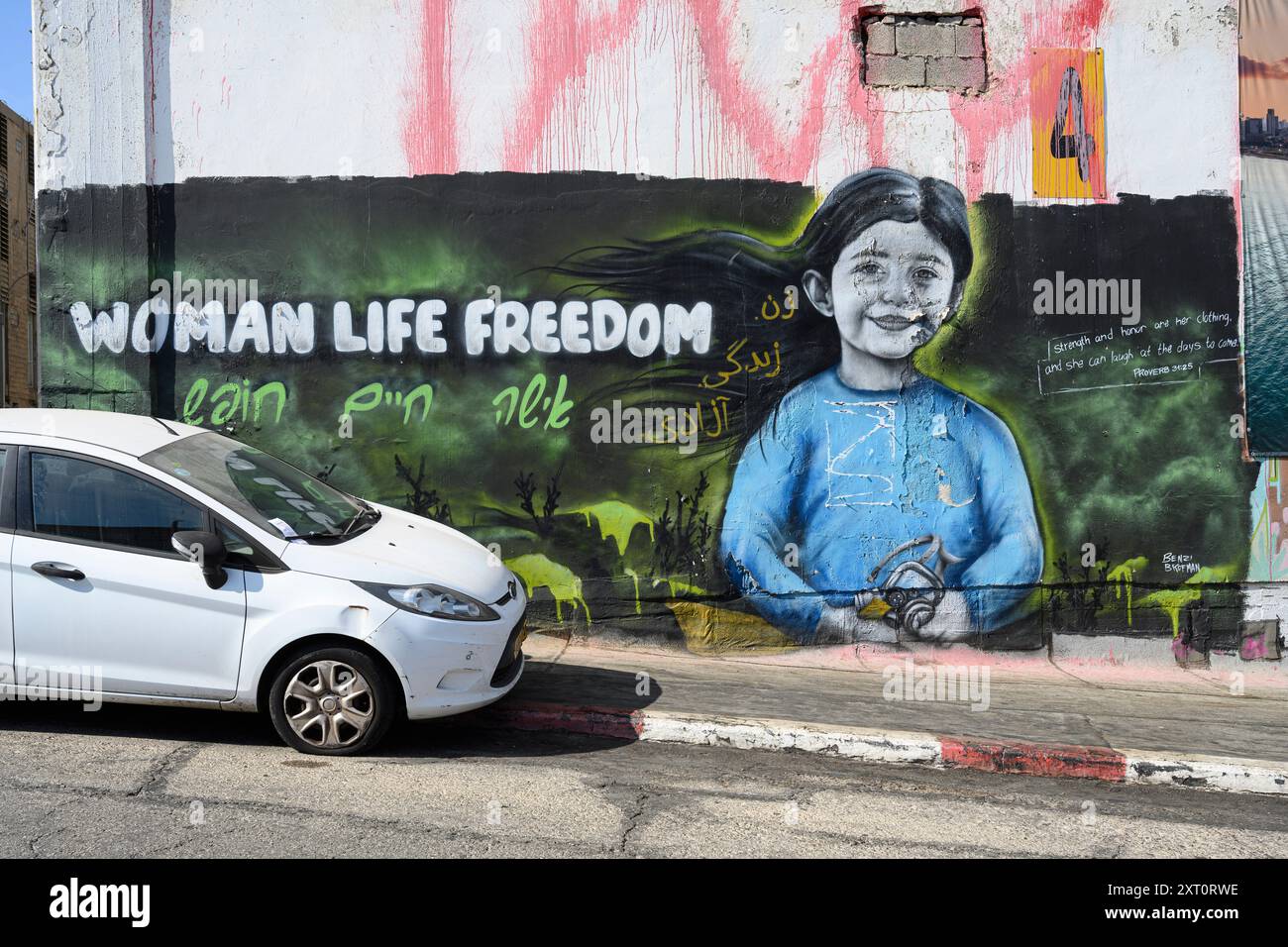 Woman, Life Freedom colourful Political graffiti on a wall in Kiryat ...
