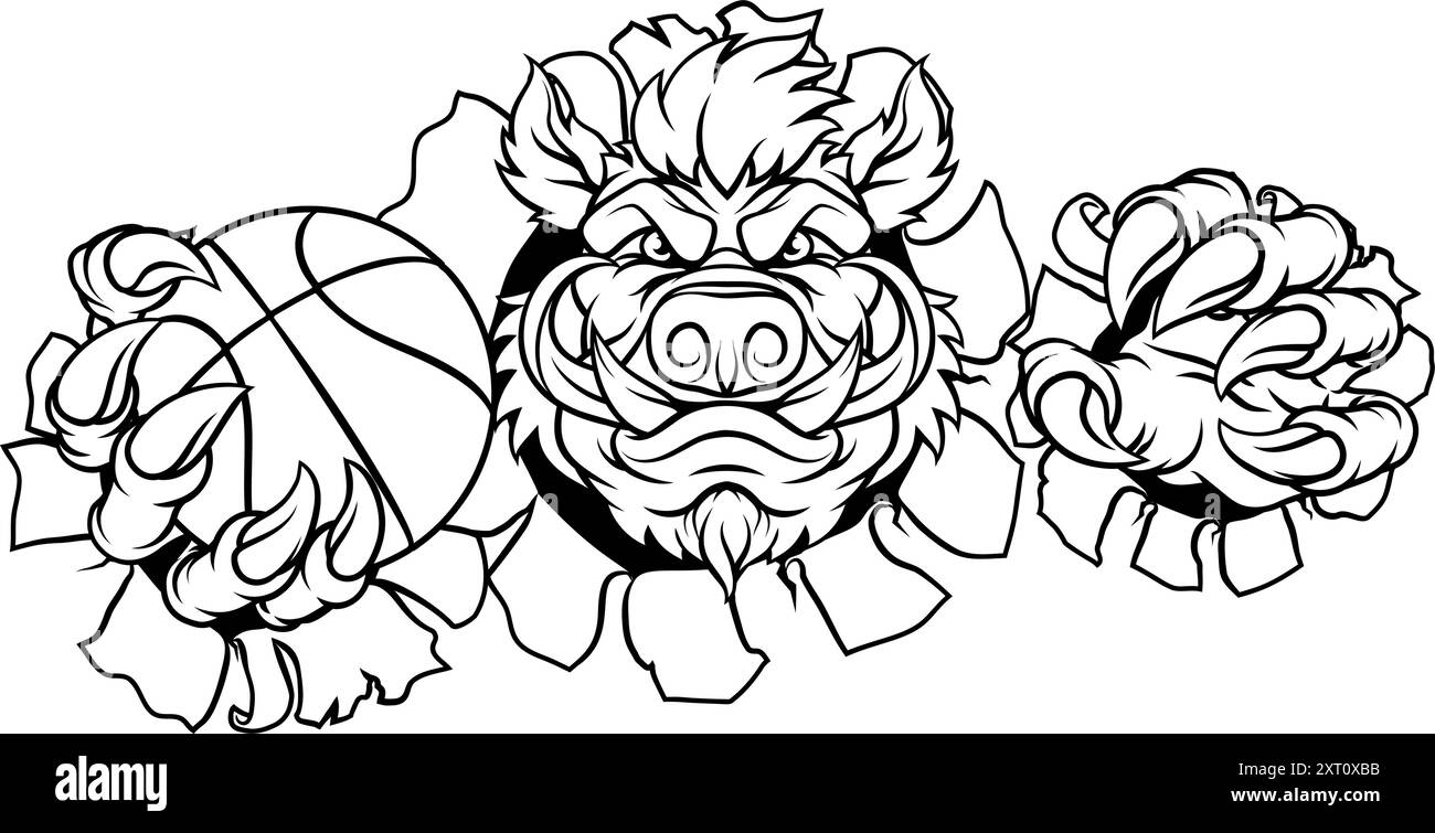 Boar Wild Hog Razorback Warthog Basketball Mascot Stock Vector Image ...