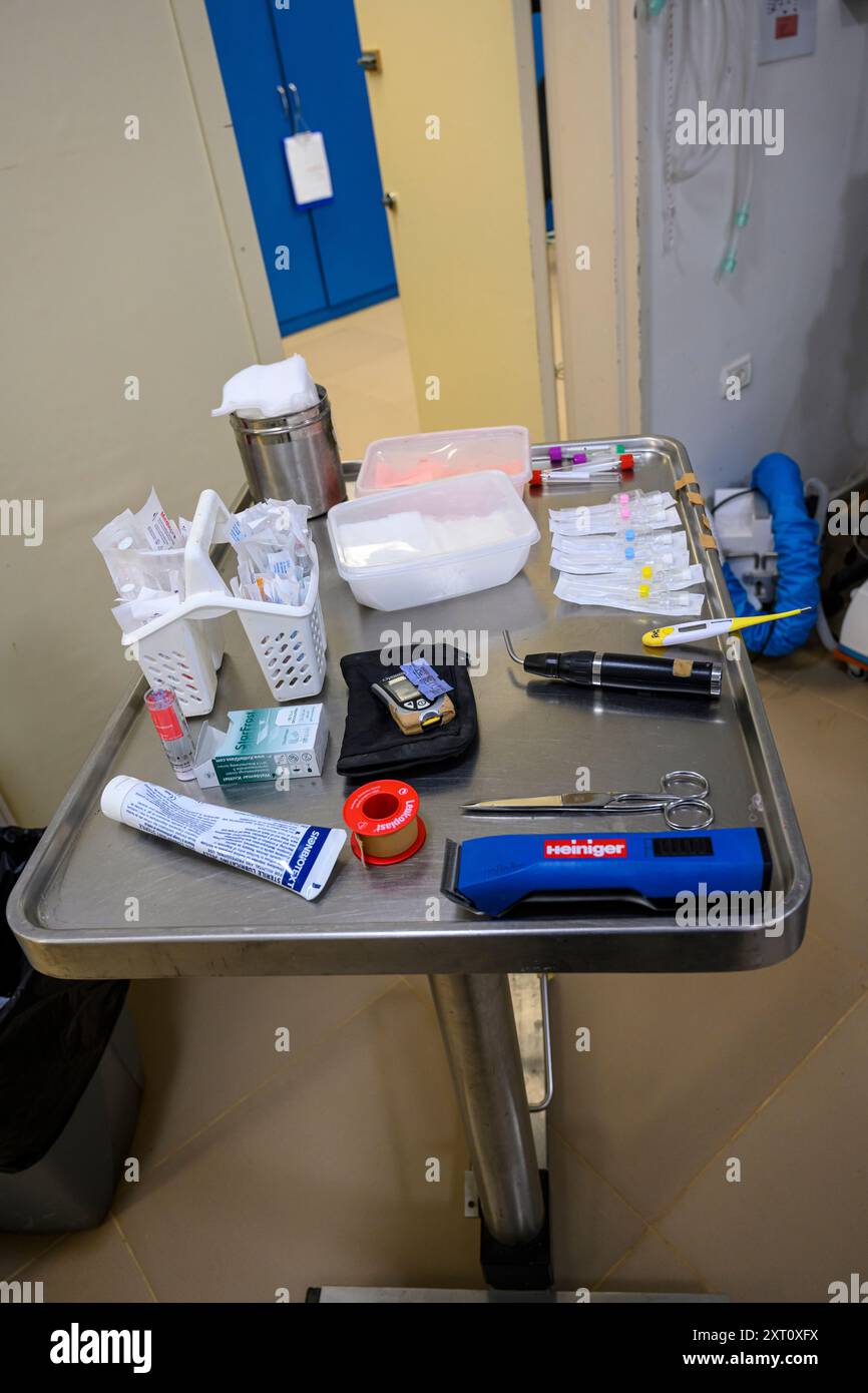 Tools and equipment used by the Veterinary staff as they perform a ...