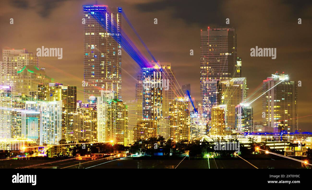 Miami, Florida, USA downtown cityscape. Miami night downtown Stock ...