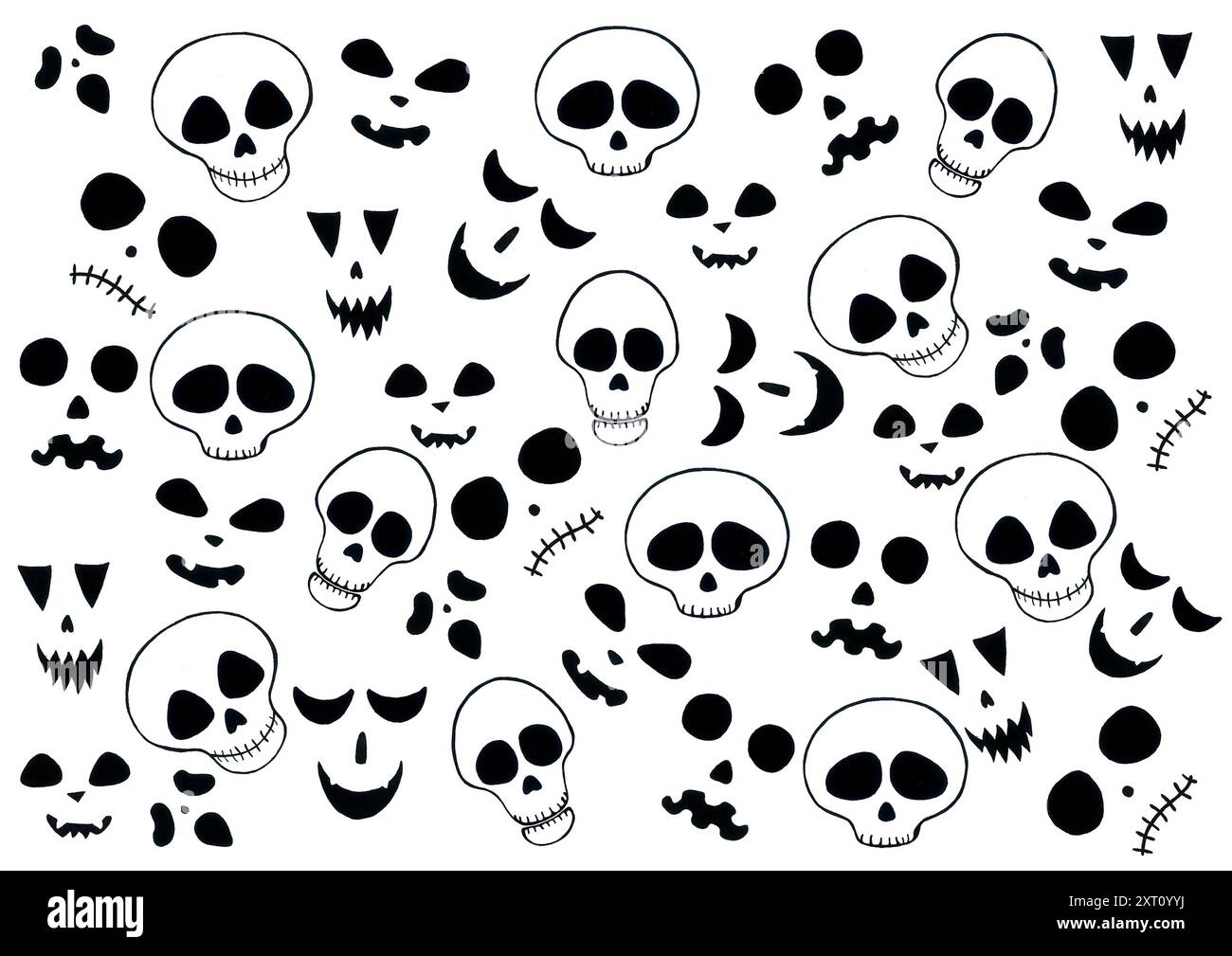 A set of different skulls and scary faces. Faces consist of stylized ...