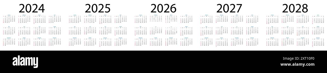 Set of calendar 2024-2028 years. Simple template Stock Vector Image ...