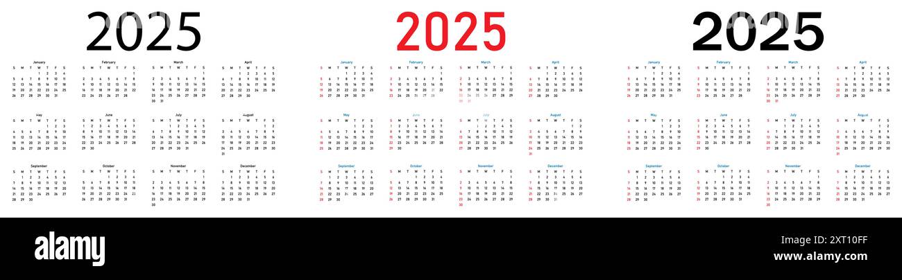 Set of calendars template for 2025 year. Week Starts on Sunday Stock ...