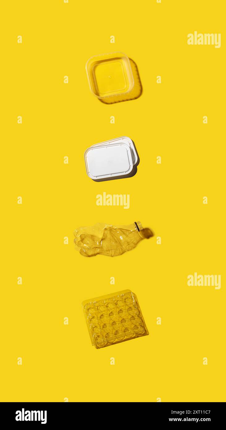 An assortment of packaging types including a plastic container, a ...