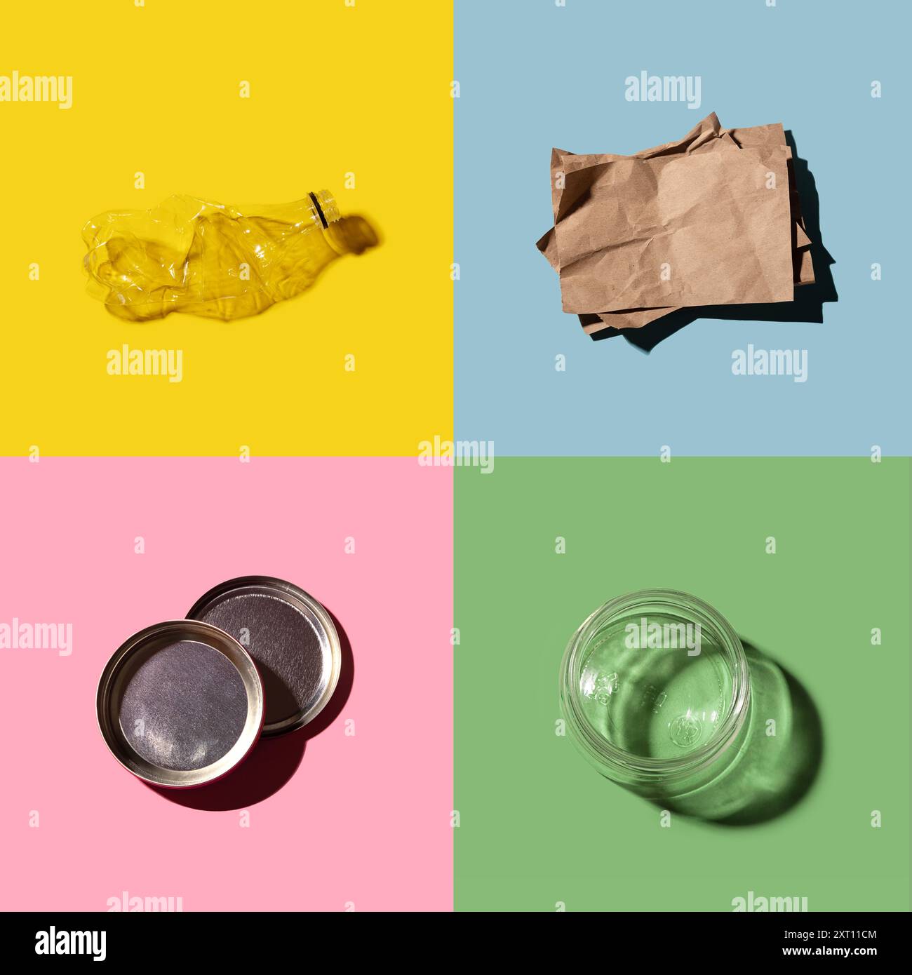 Collage of everyday items on colorful quadrants, showcasing ...