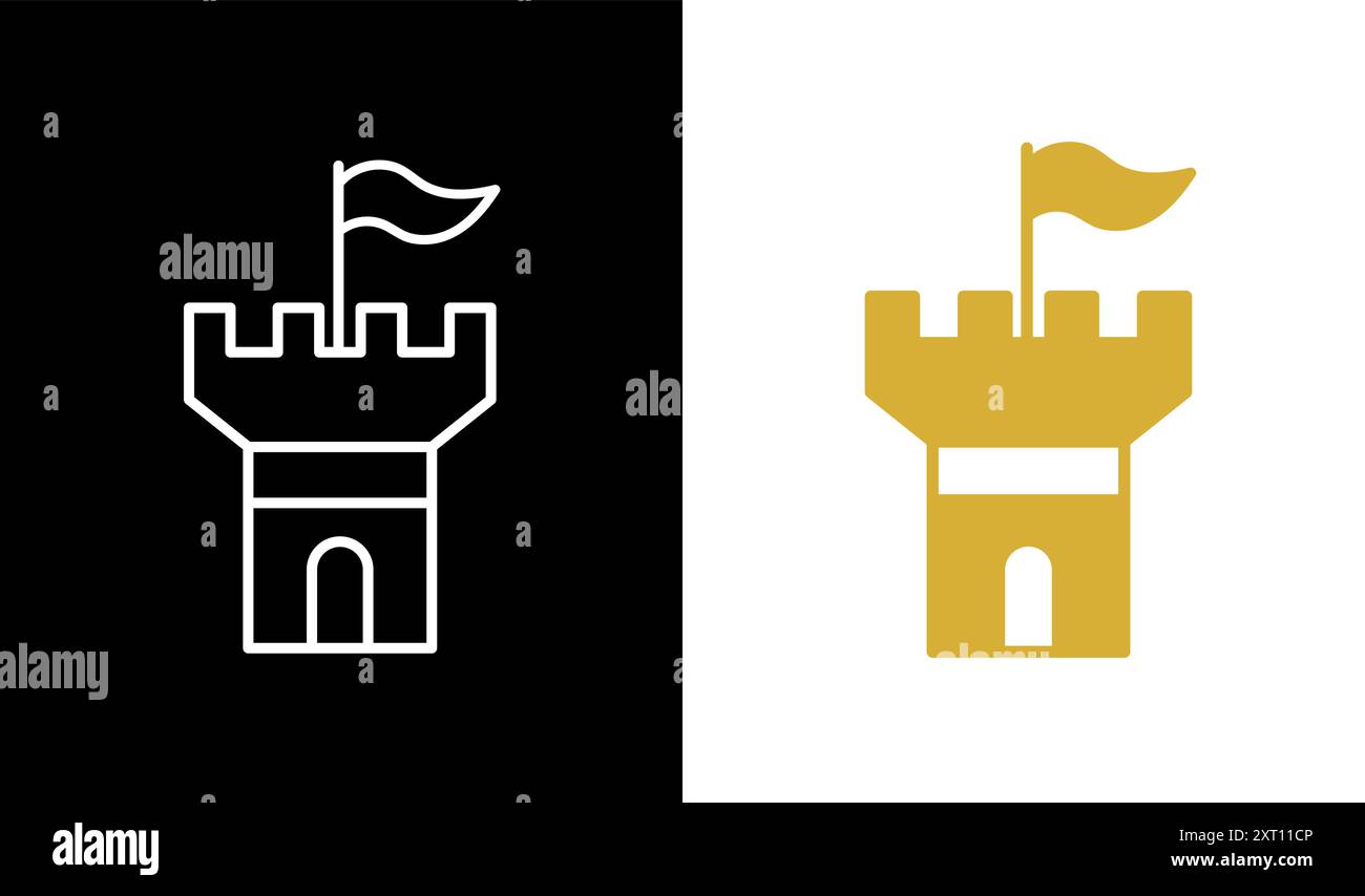 Castle Fortress Logo Tower Icon Vector Emblem Set Stock Vector Image ...