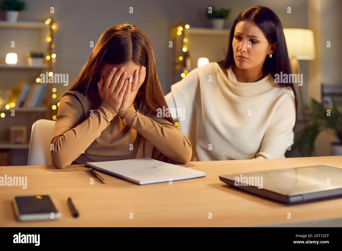 Frustrated teen girl closing face with hands, feeling sad, annoyed or ...