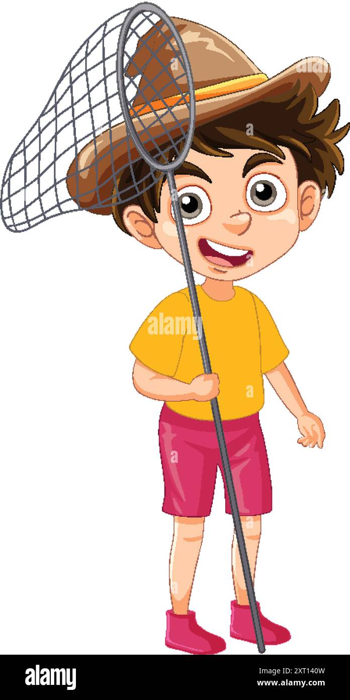 Happy boy holding a butterfly net Stock Vector Image & Art - Alamy