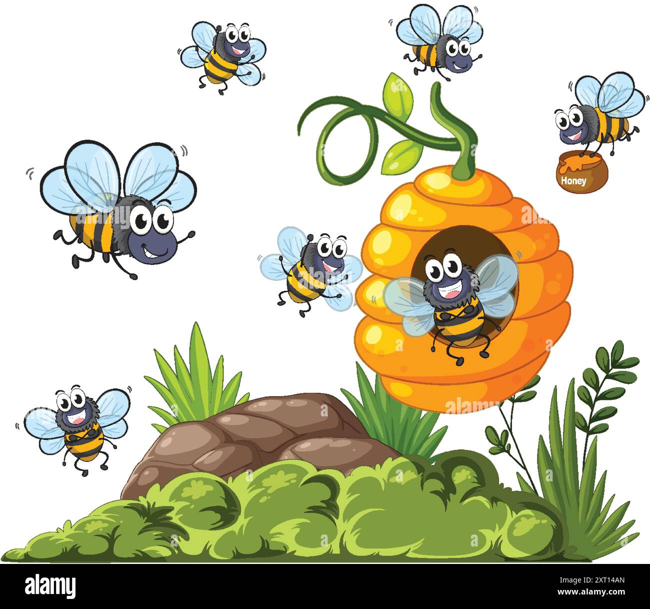 Bees flying around a honeycomb hive Stock Vector Image & Art - Alamy