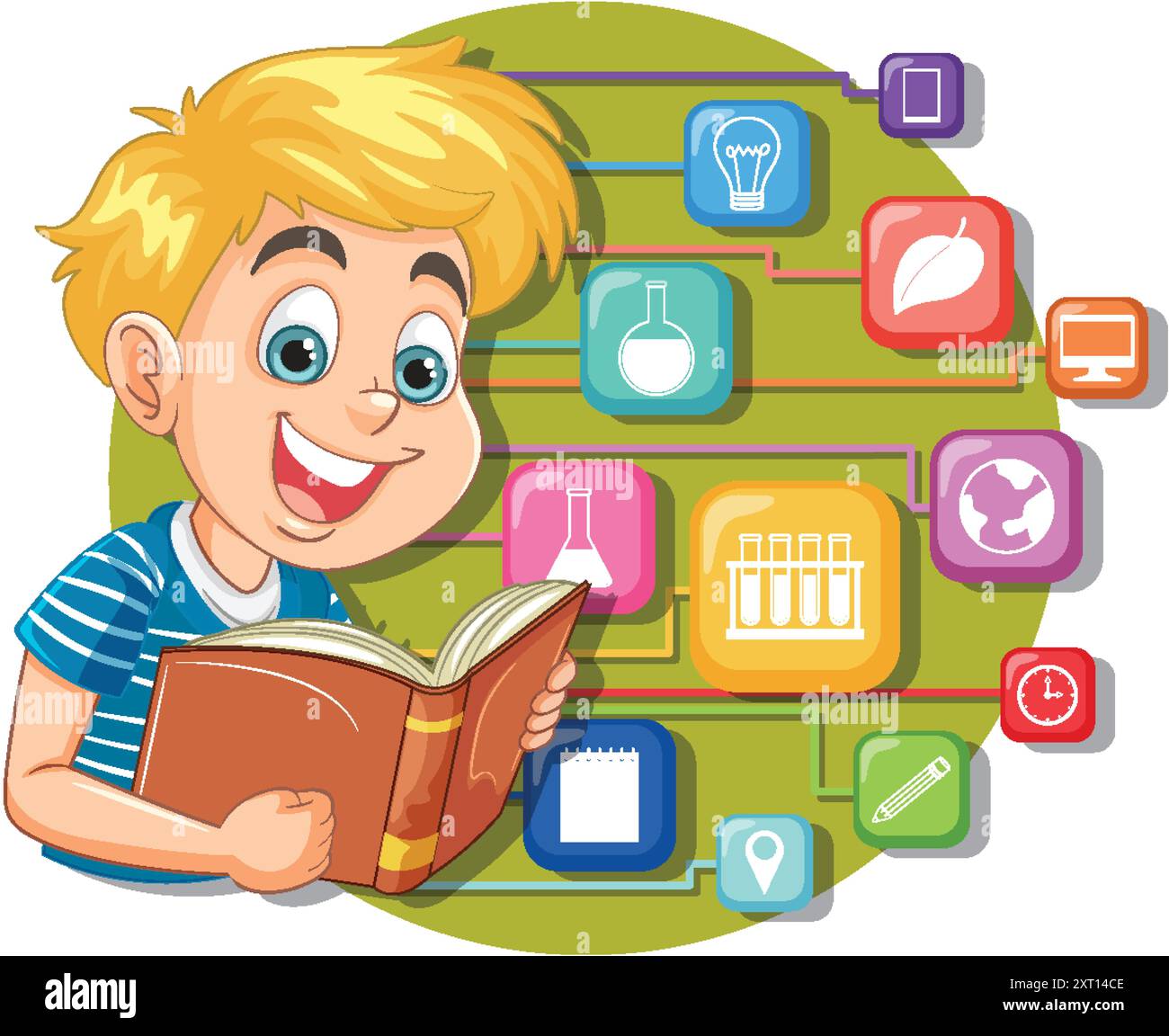 Boy reading book with science icons around Stock Vector Image & Art - Alamy