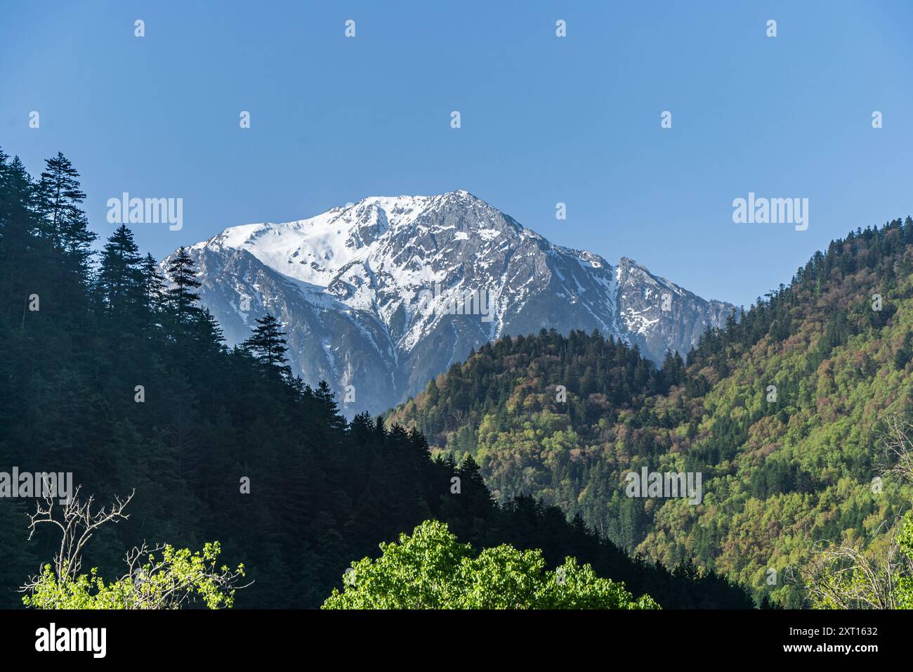 Snowy mountain peak in Jiuzhaigou National Park, Sichuan, China Stock ...