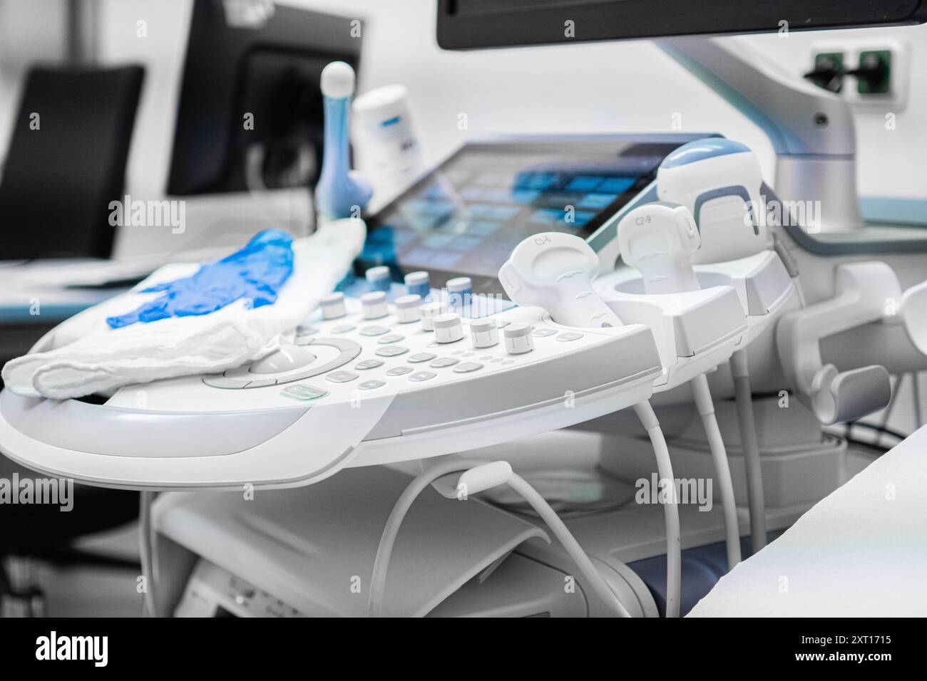 Modern Medical Ultrasonography Control Panel with different Tranducers ...
