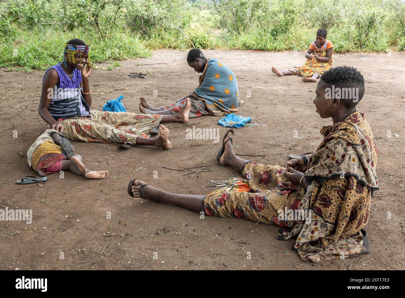 Women resting, Hadzabe tribe, hunter-gatherers, Tanzania Stock Photo ...