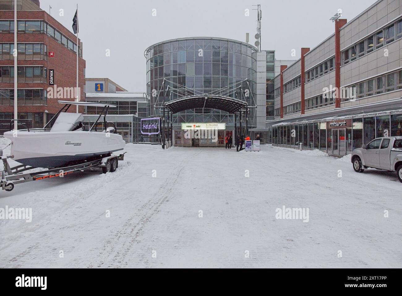 Pasila, Helsinki, Finland – February 14, 2024: Main entrance to Vene ...