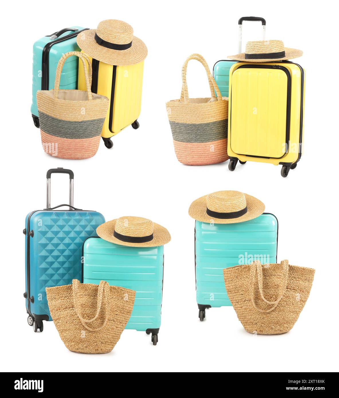 Set of different suitcases on white background Stock Photo - Alamy