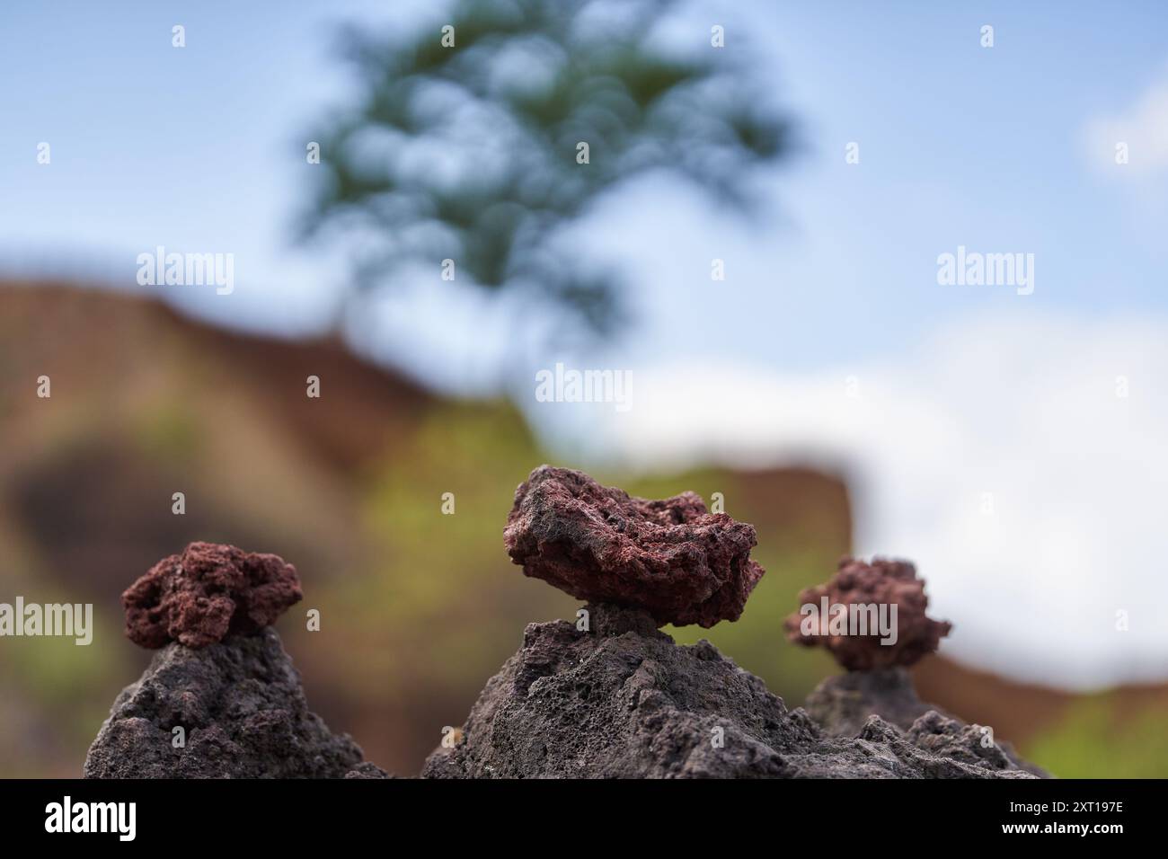 Closeup of rocks of various composition in an extinct volcano, millions ...