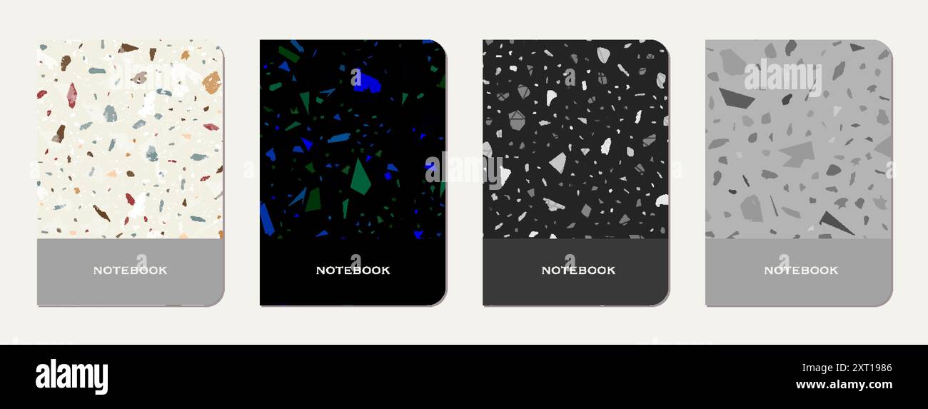 School diary cover design. Terrazzo abstract background made of natural ...