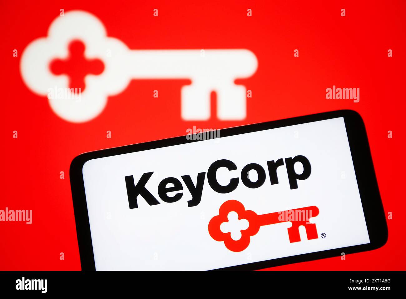 Ukraine. 12th Aug, 2024. In this photo illustration, a KeyCorp logo is ...