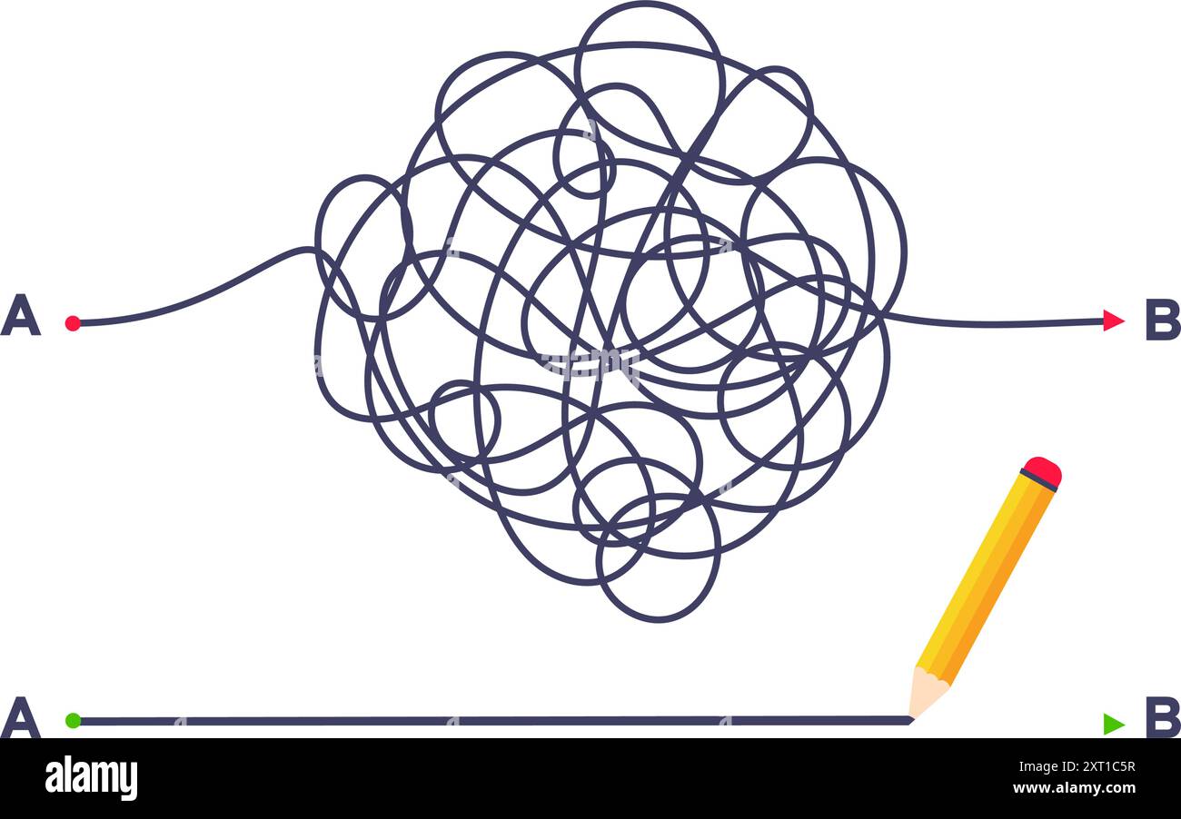Complex and easy simple way from point A to B vector illustration Stock ...