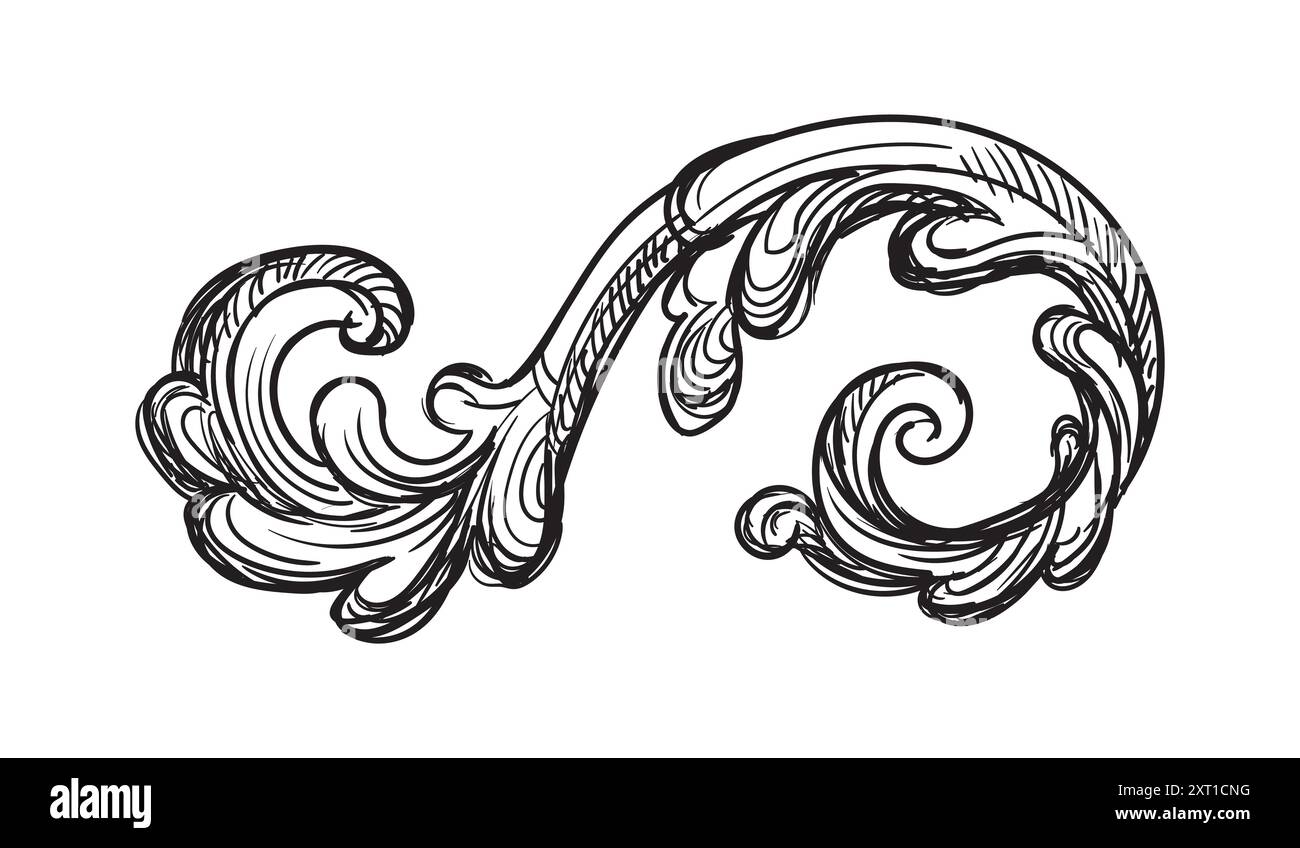 Hand drawing sketch of ornate design element. Abstract baroque style ...