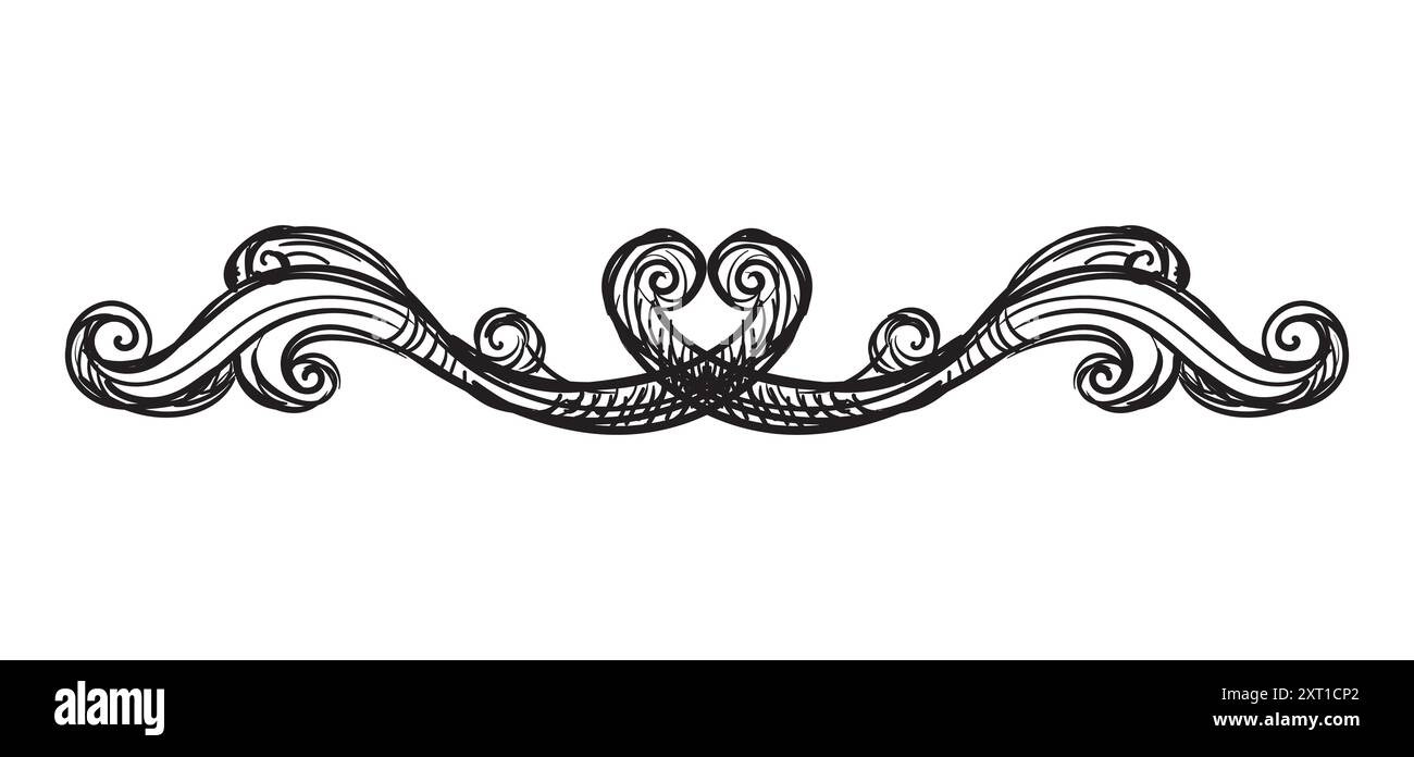 Hand drawing sketch of ornate design element. Abstract baroque style ...