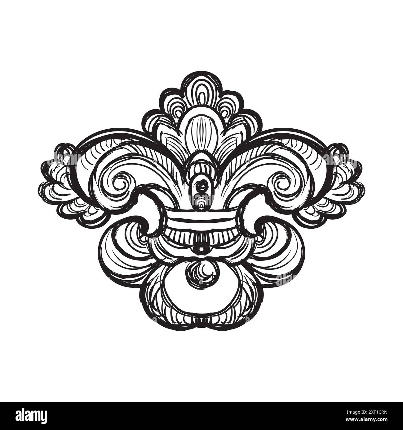 Hand drawing sketch of ornate design element. Abstract baroque style ...