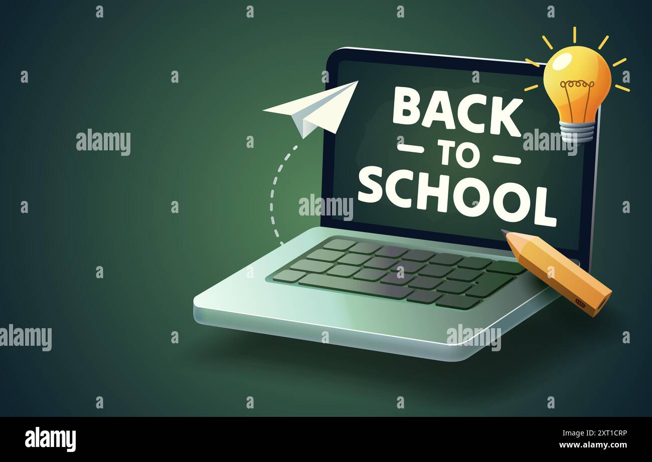Back to school, laptop with online classes. Vector Stock Vector Image ...