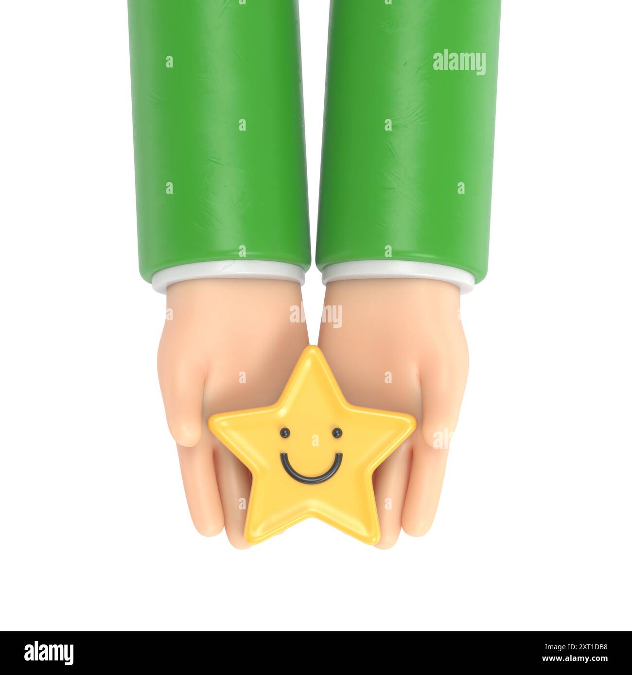 Hand holding yellow star happy smile face, good feedback rating ...