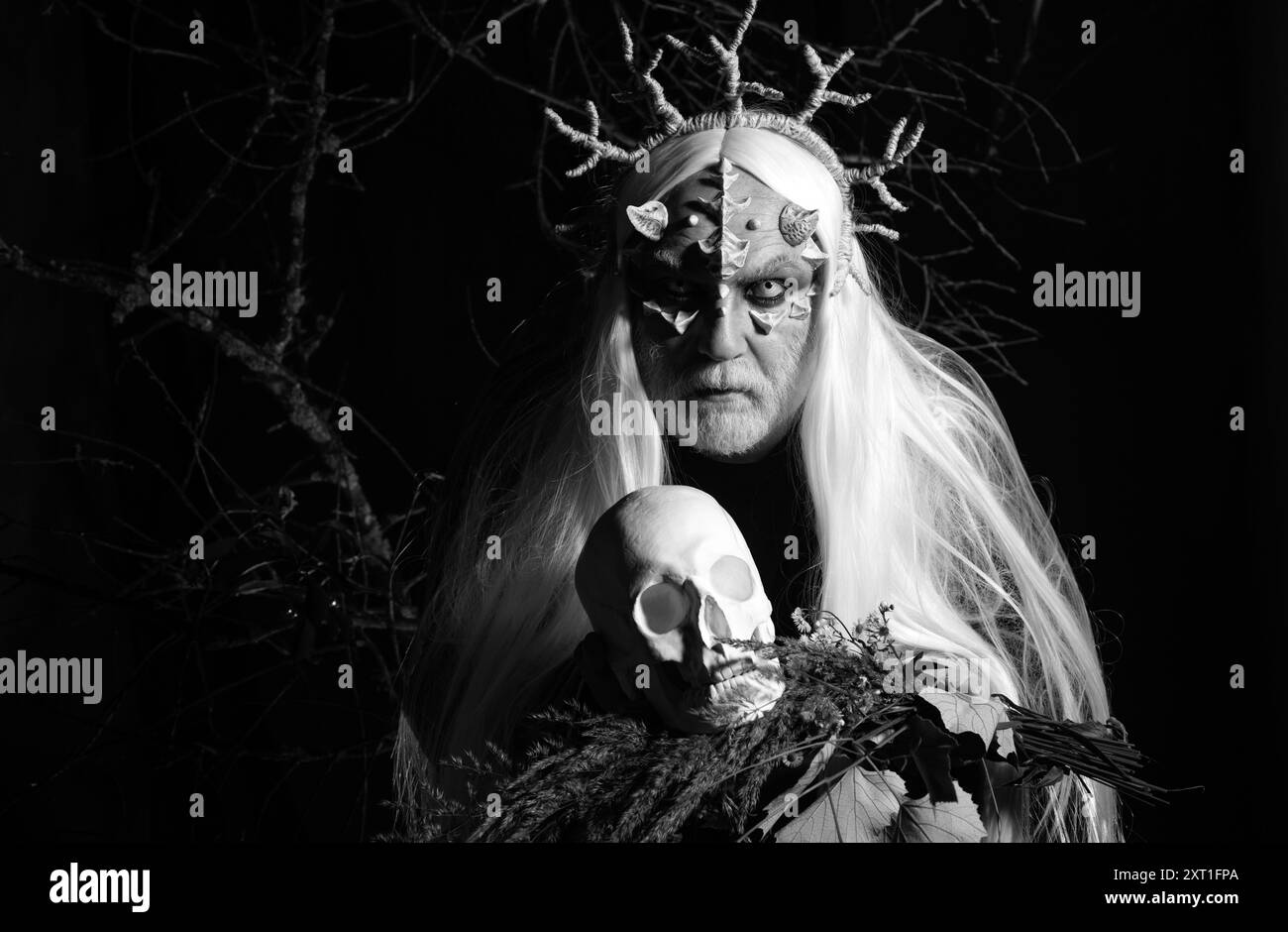 Mysterious warrior enchanted to have thorns on his face. Alien with ...