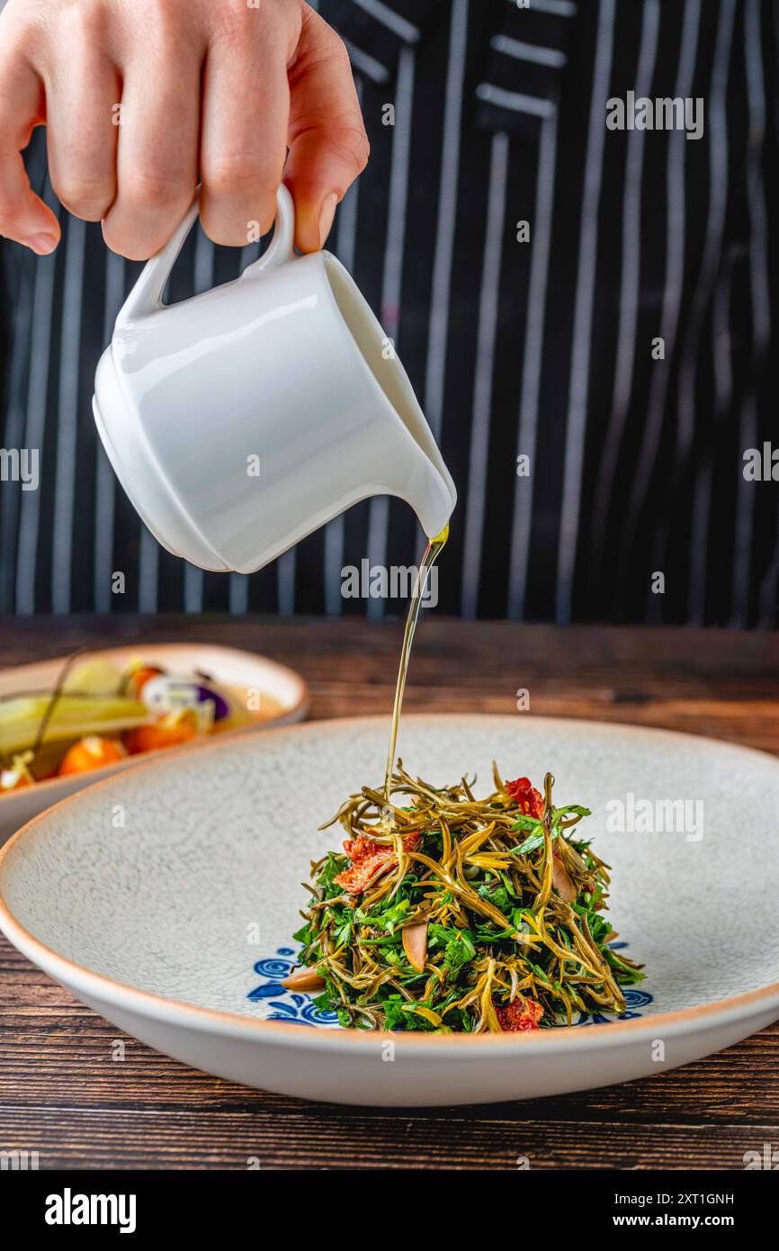 Healthy Zahter Thyme Salad served at Fine Dining Restaurant. Turkish ...