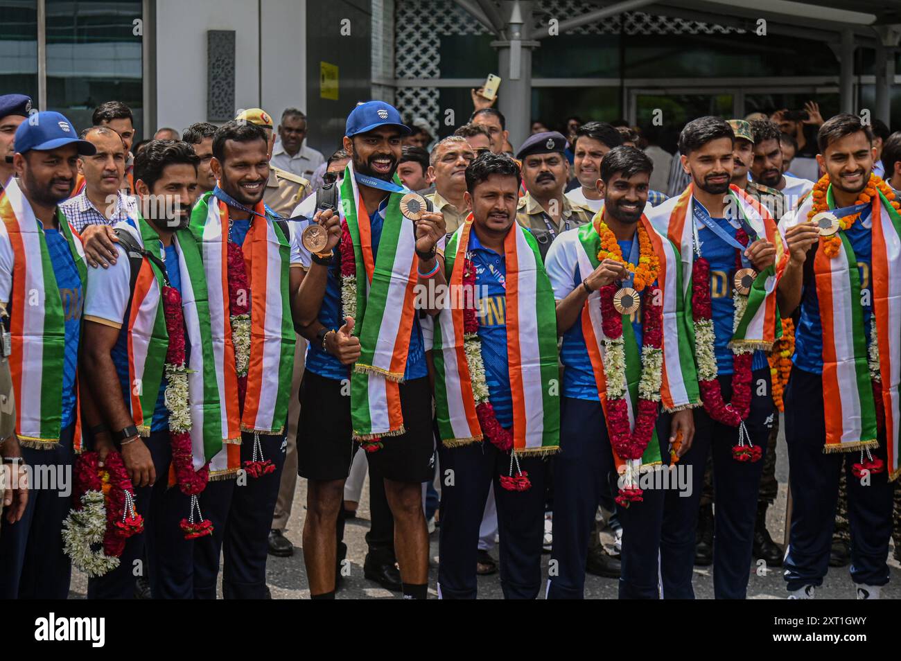 August 13, 2024, New Delhi, Delhi, India: (L-R) Indian hockey team ...