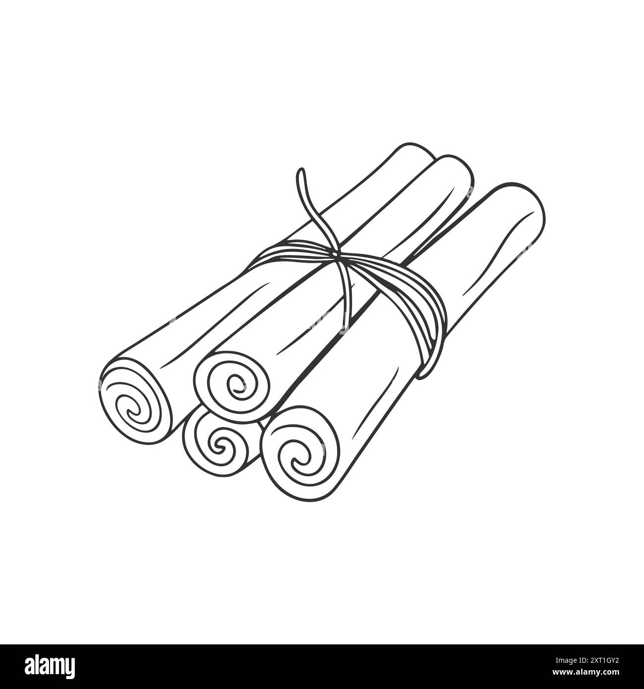 Cinnamon sticks tied with string, doodle drawing isolated on white ...