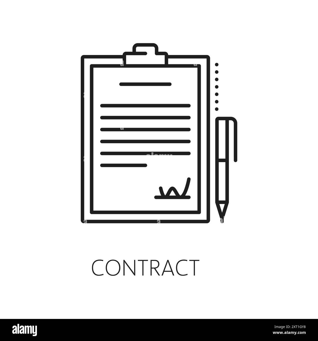 Contract line icon, depicts a simplified document with signature lines ...