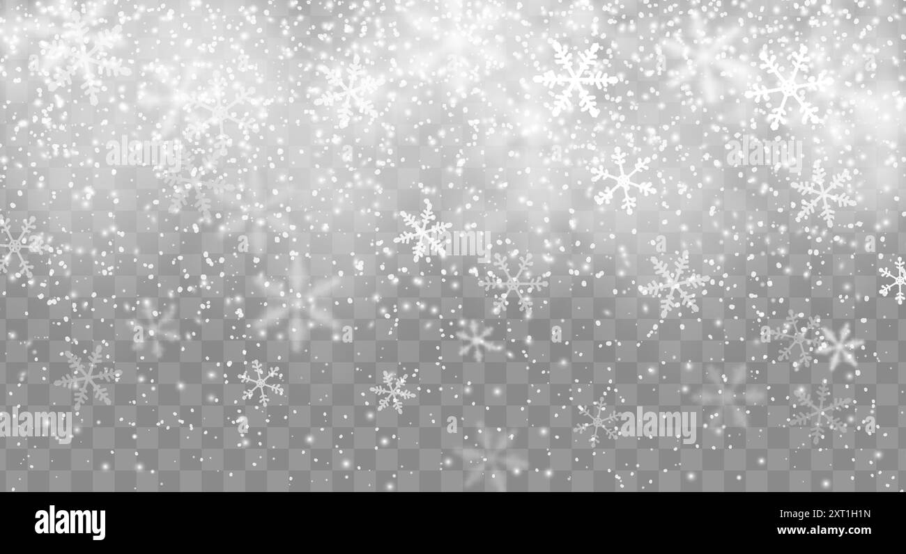 Realistic snowflakes and snow, winter Christmas background, vector ...