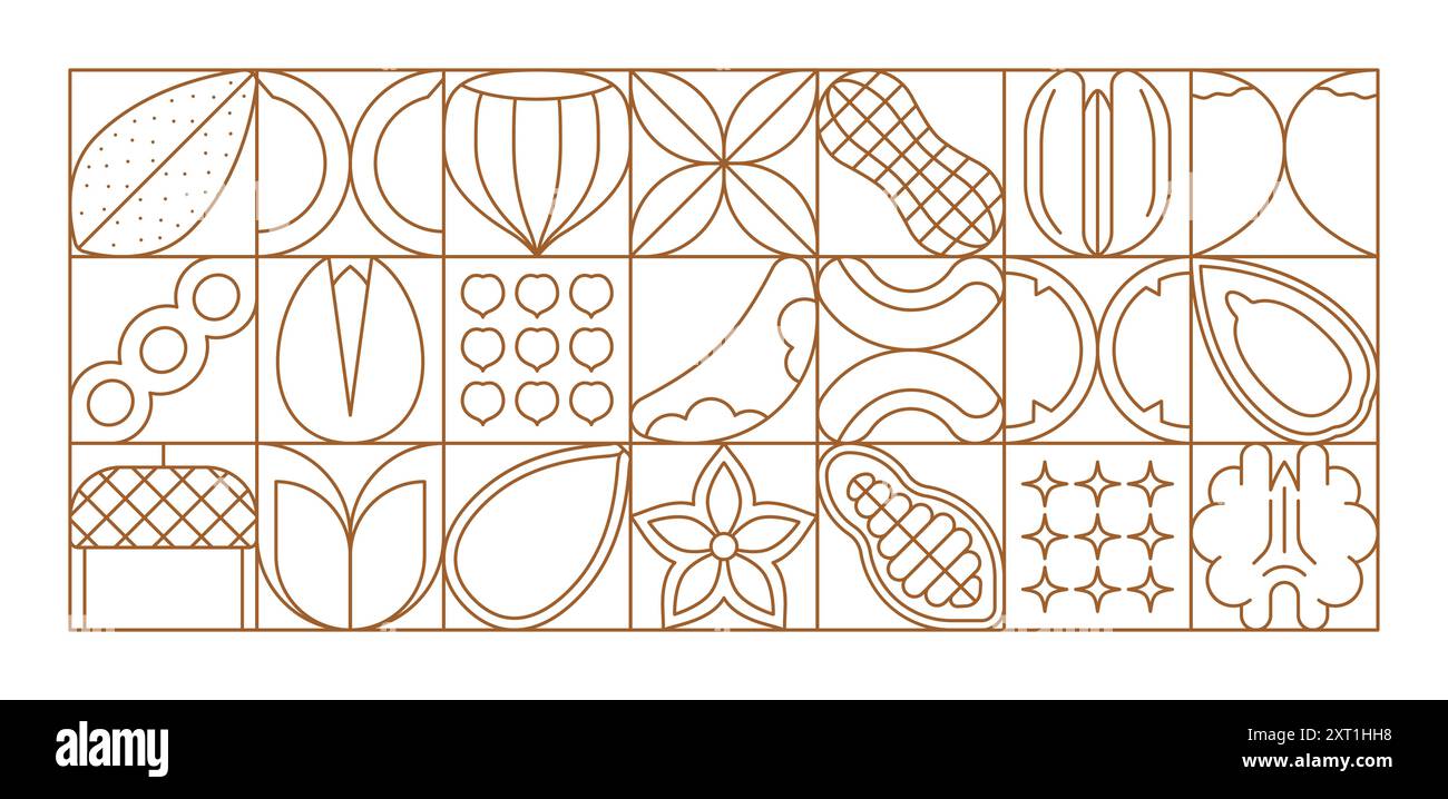 Nuts and beans modern geometric pattern with vector line almond, walnut ...