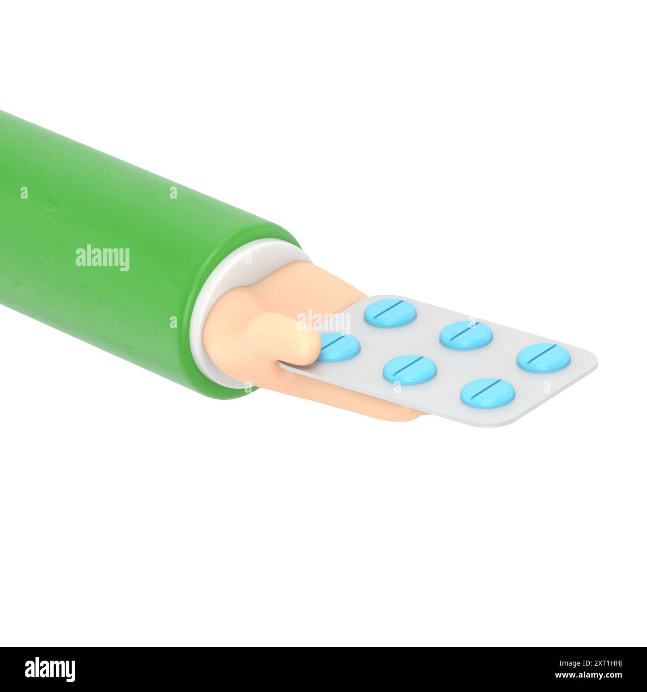 3d render. Pack of pills icon. Doctor or pharmacist cartoon hand with ...