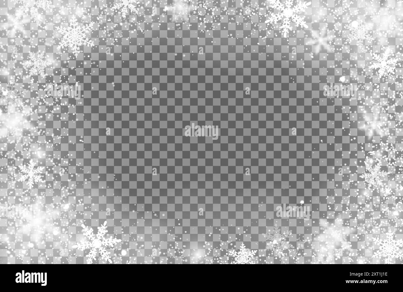 Realistic Christmas snowfall snowflakes overlay frame on transparent ...