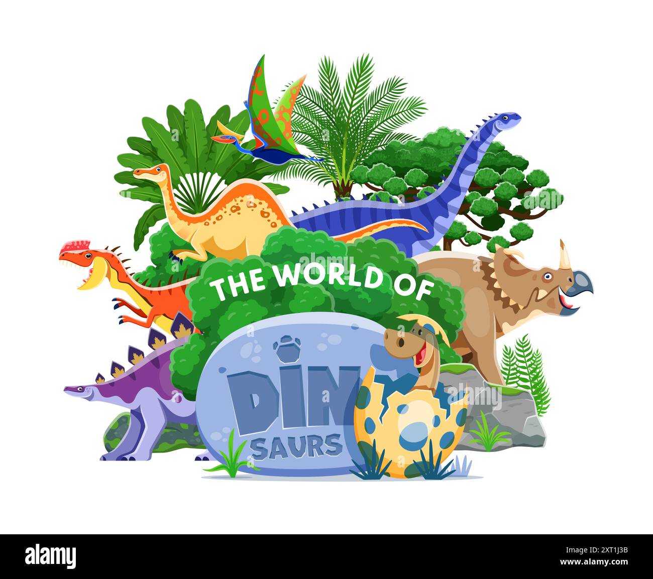Prehistoric dinosaur world book cover. Vector vibrant and playful ...