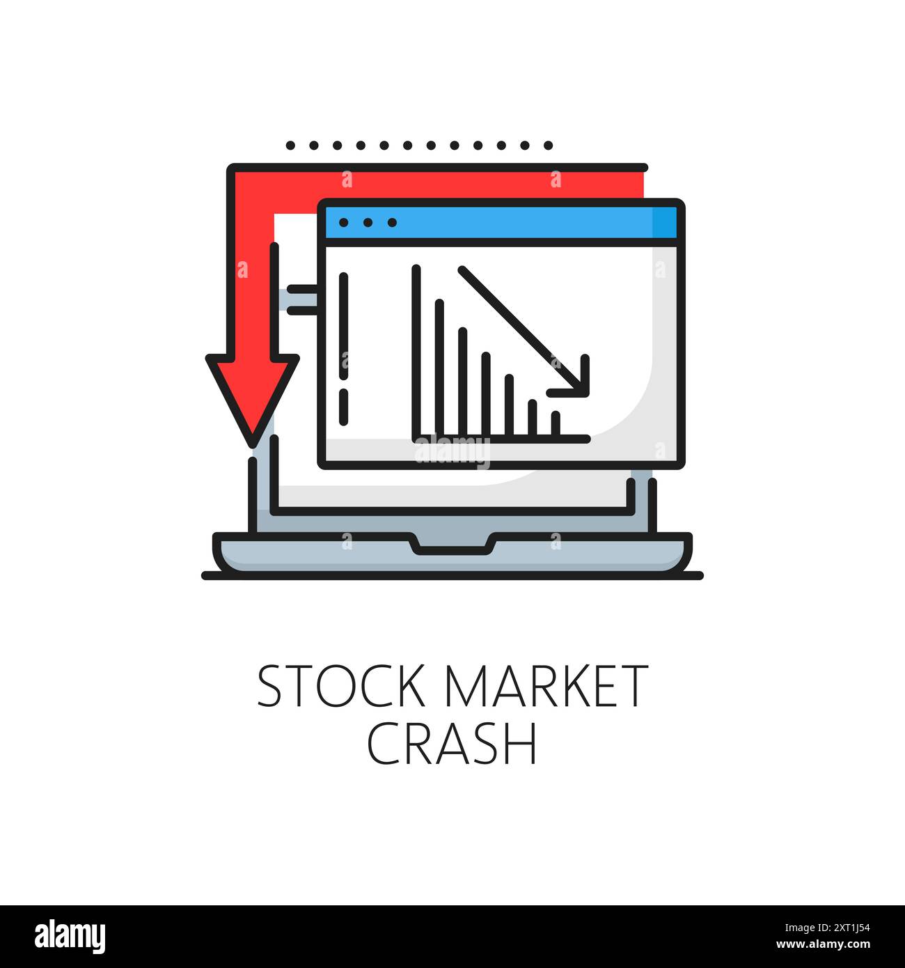 Stock market crash graph line icon with color down arrow, vector ...
