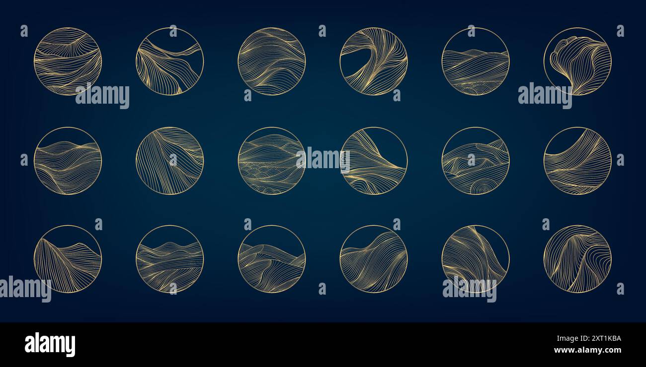 Vector set of line wave logos, circle water icons. Ocean, sea luxury ...