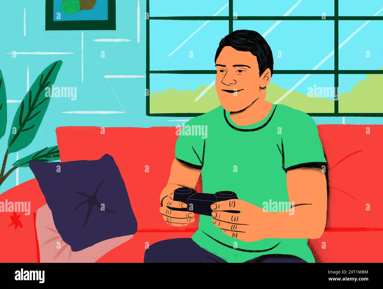 Man playing video games in a bright room. Gamer, relaxation, leisure ...