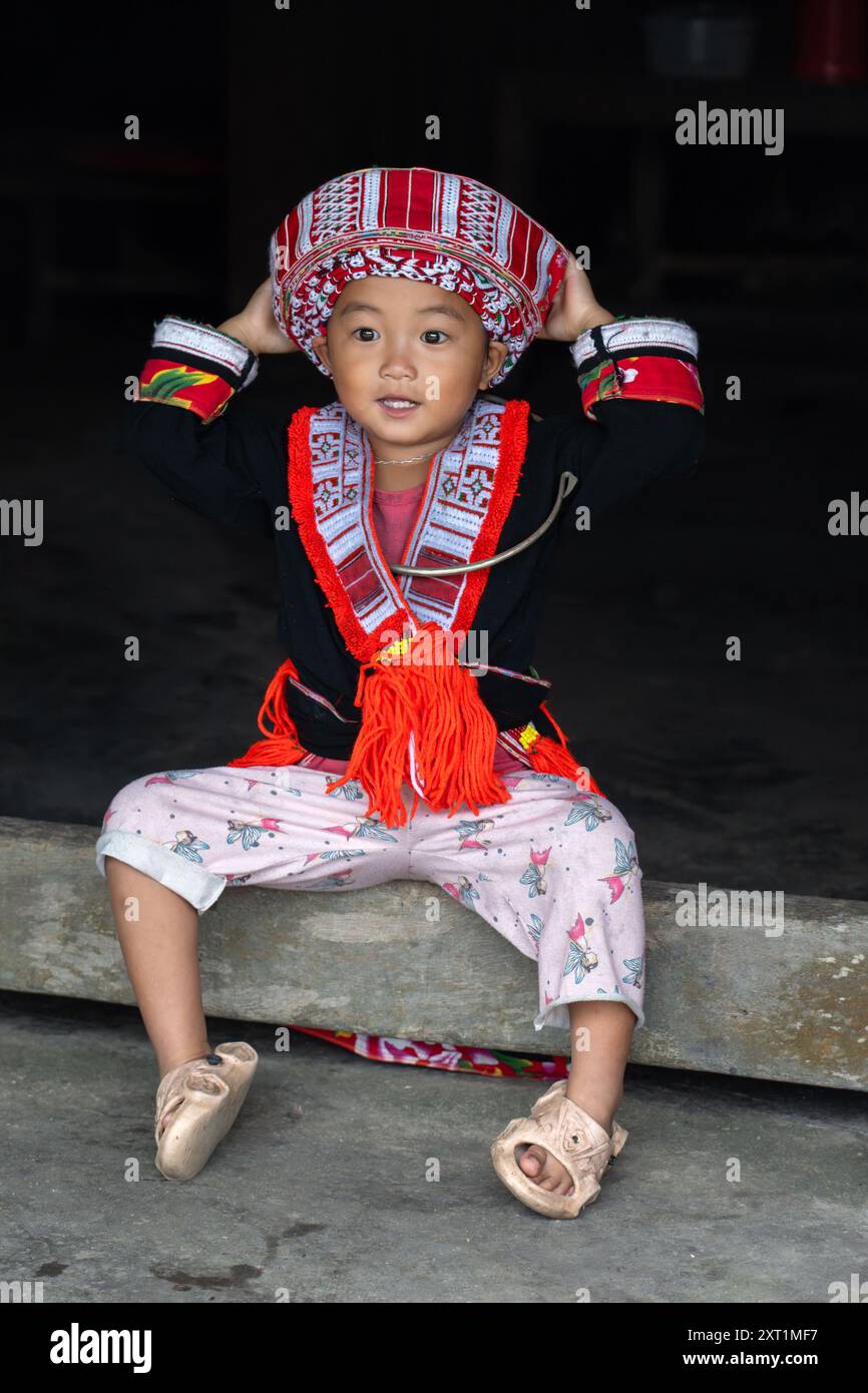 Portrait of an ethnic Red Dao hill tribe child in the Hoang Su Phi ...